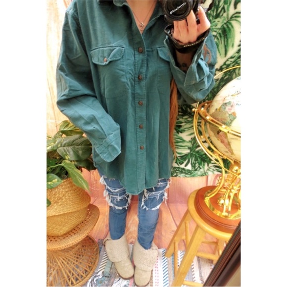 Vintage | Tops | Vintage Emerald Green Distressed Cozy Shacket | Poshmark